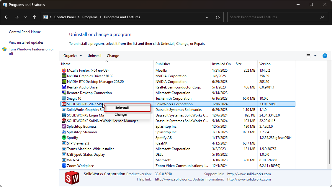 How do I do a clean uninstall of SOLIDWORKS?