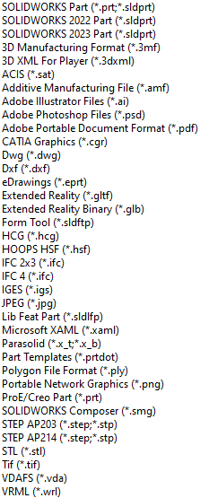 What does each SOLIDWORKS File Type do?