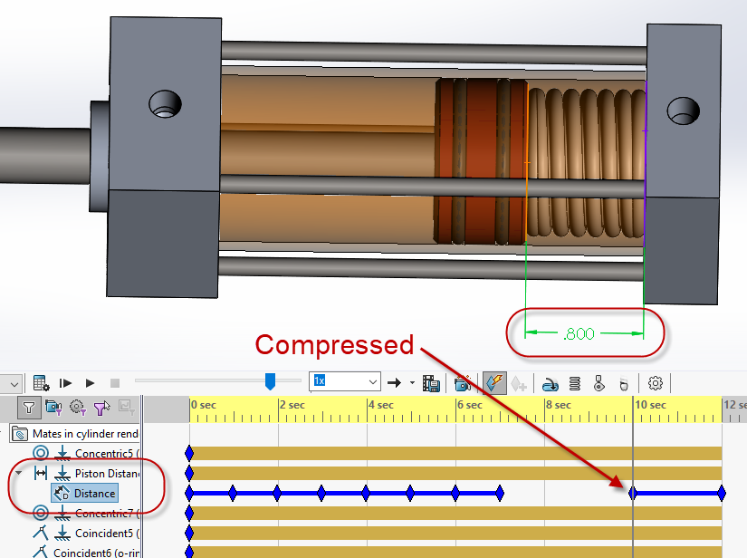 How can a spring be animated in SOLIDWORKS?