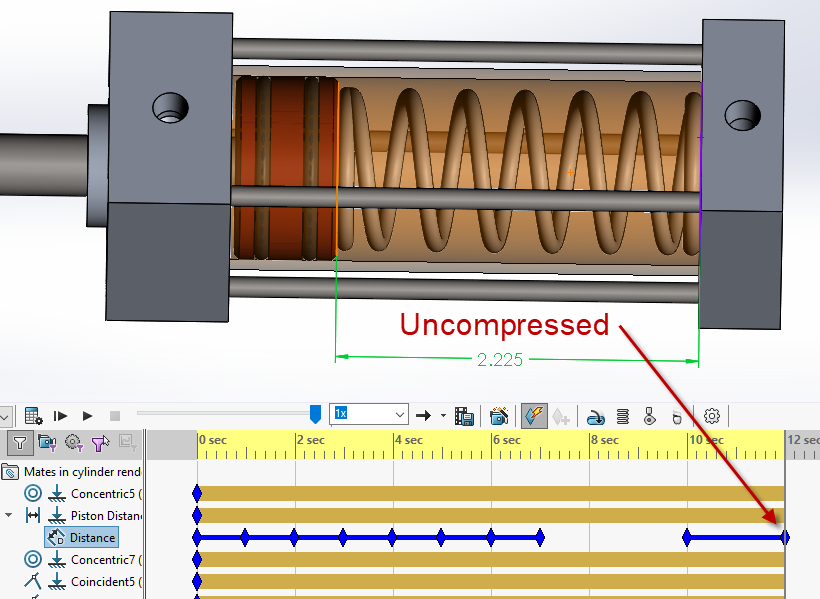 How can a spring be animated in SOLIDWORKS?
