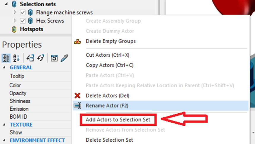 SOLIDWORKS Composer Selection sets
