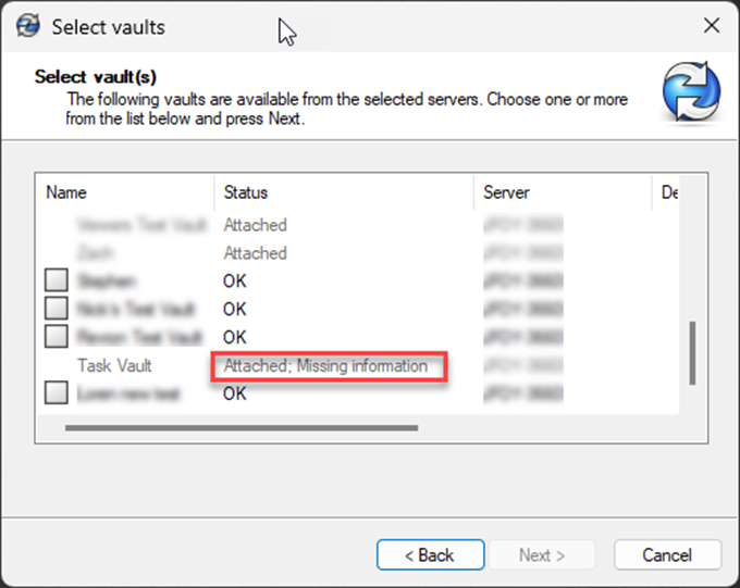 Why do I see the grayed-out message “Attached; Missing information ...