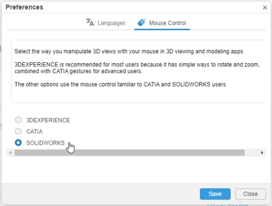 How do I change mouse controls on 3DEXPERIENCE?